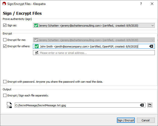 Encrypting files with GPG using GPG4WIN